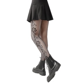 Lady's Fashion Designed Fish Net Tights, Side Whimsical Floral Inset ...