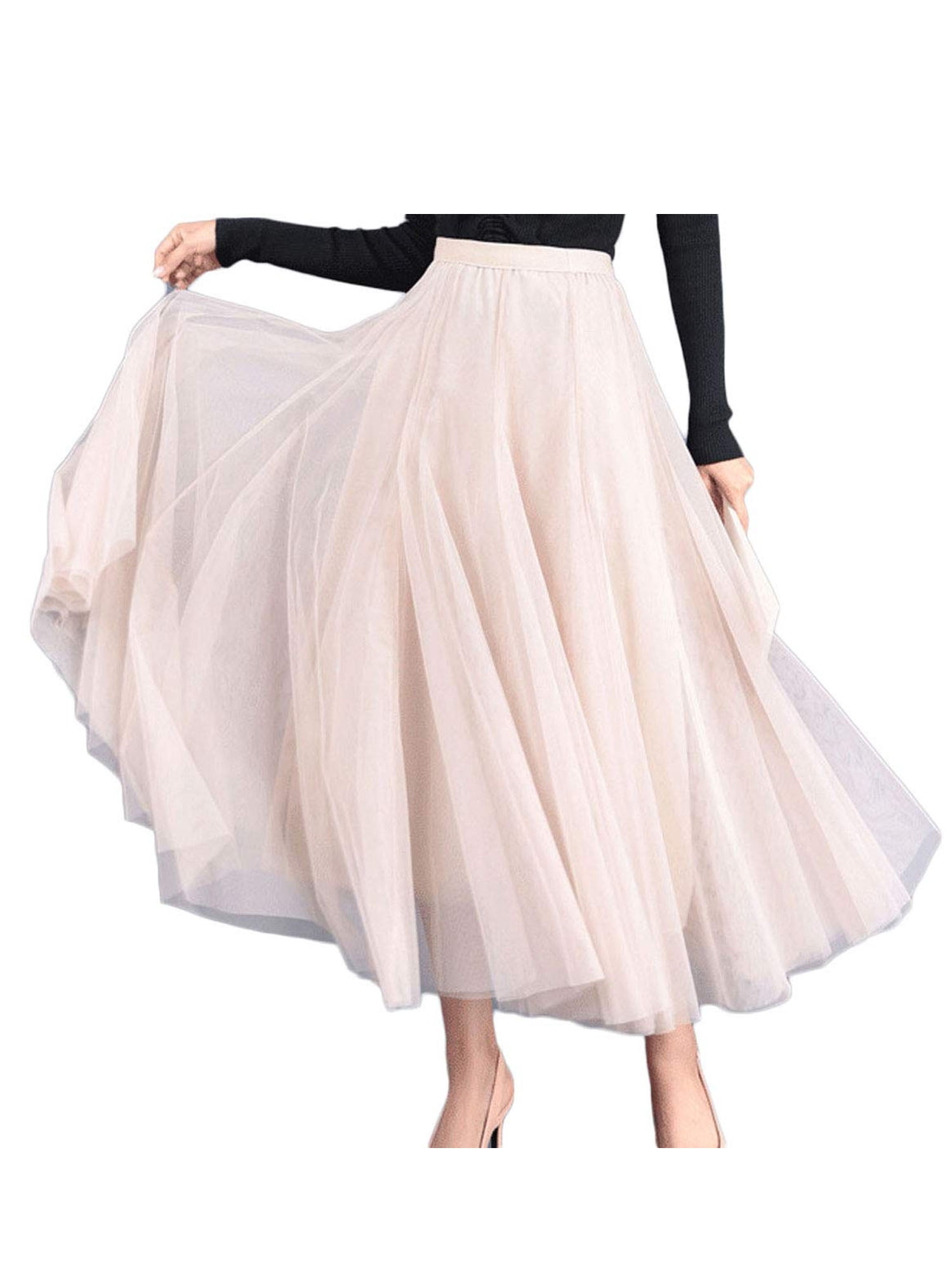 Womens High Waist Tulle Skirt Elastic Mesh Princess Wedding Dance ...