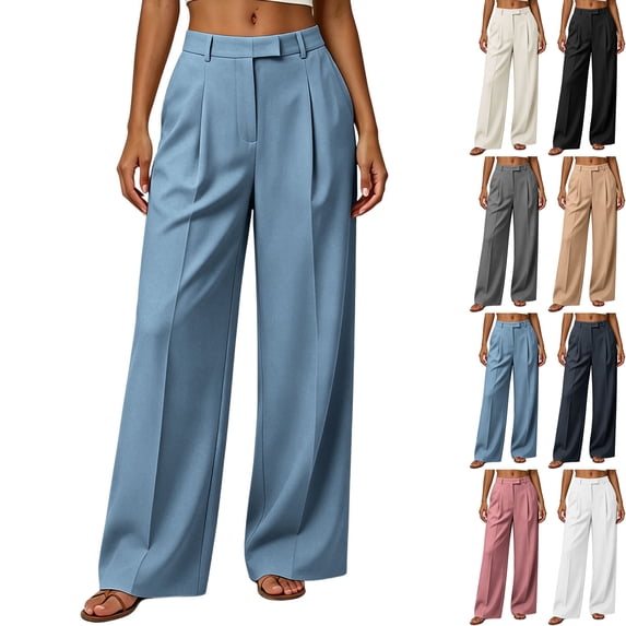 Womens High Waisted Pleated Wide Leg Work Pants Dressy Teachers ...