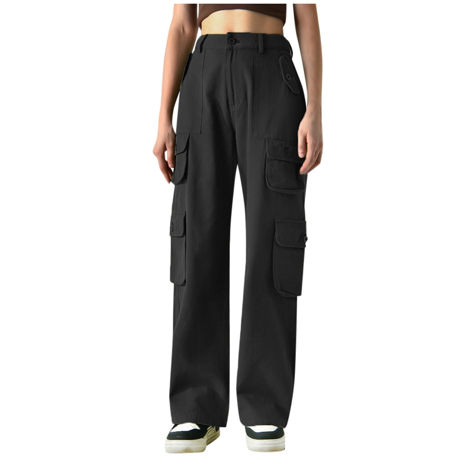 Womens High Waisted Wide Leg Cargo Pants Baggy Casual Work Pants with 4 ...