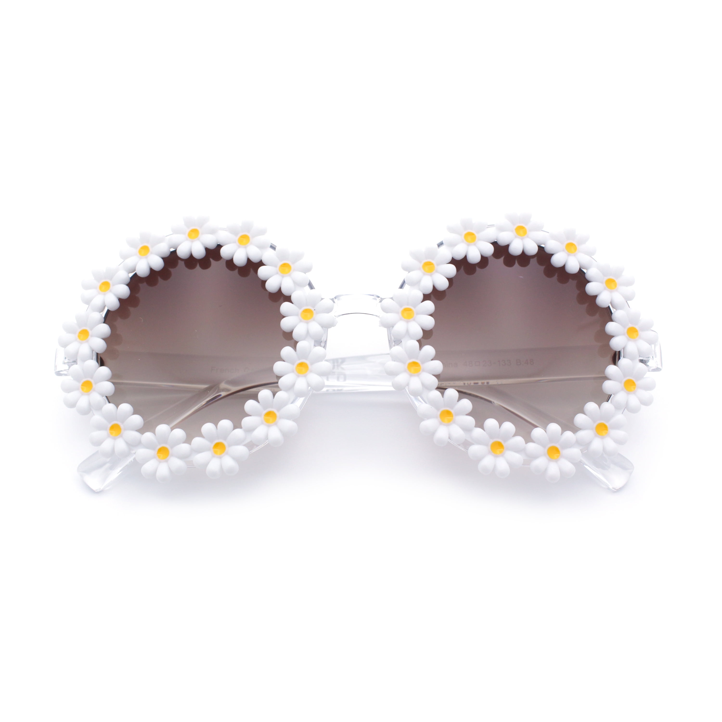 Womens Hippie Bold Daisy Flower Trim Circle Lens Plastic Retro ...