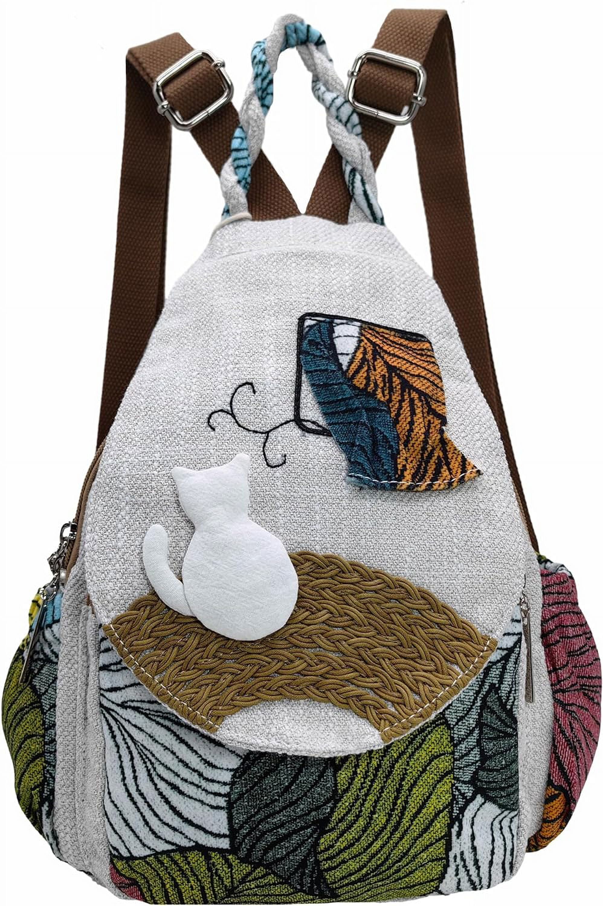 Womens Hippie Cotton Hemp Cloth Backpack Boho Vintage Embroidered ...