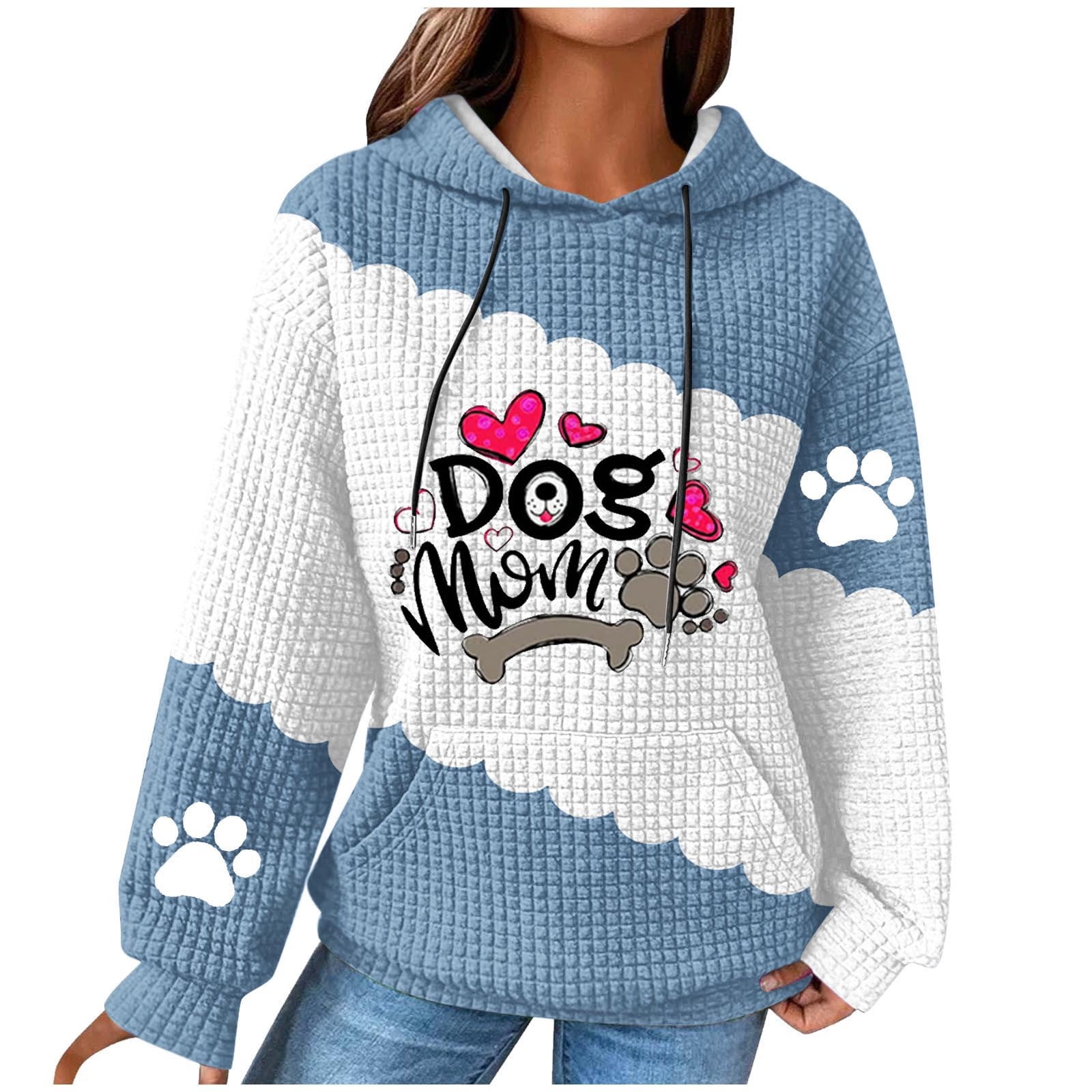 Womens Hooded Sweatshirt Cute Dog Paw Heart Print Hoodies with Front ...