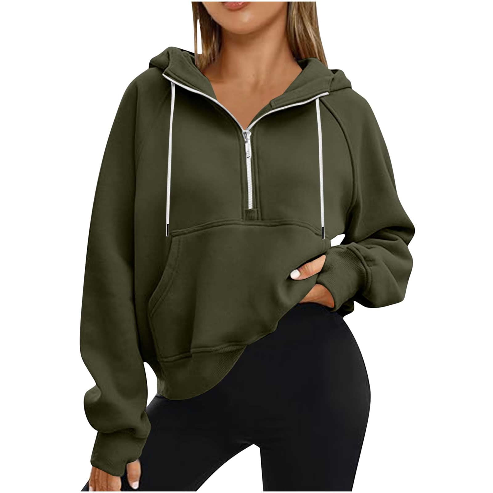 Womens Hooded Sweatshirts Half Zip Casual Solid Pullover Tops Teen ...