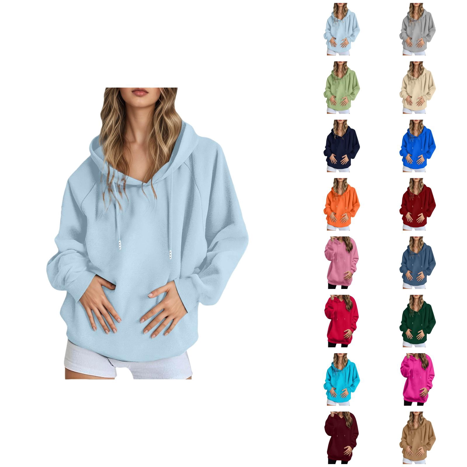 Womens Hoodie 2025 Long Sleeve Drop Shoulder Casual Plain Basic Hoodies ...