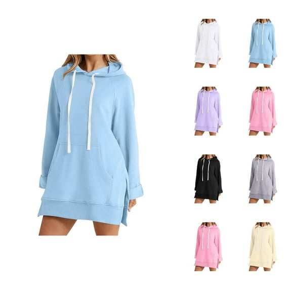 Womens Hoodie Dress 2026 Fall Winter Fashion Long Sleeve Side Split Hem ...