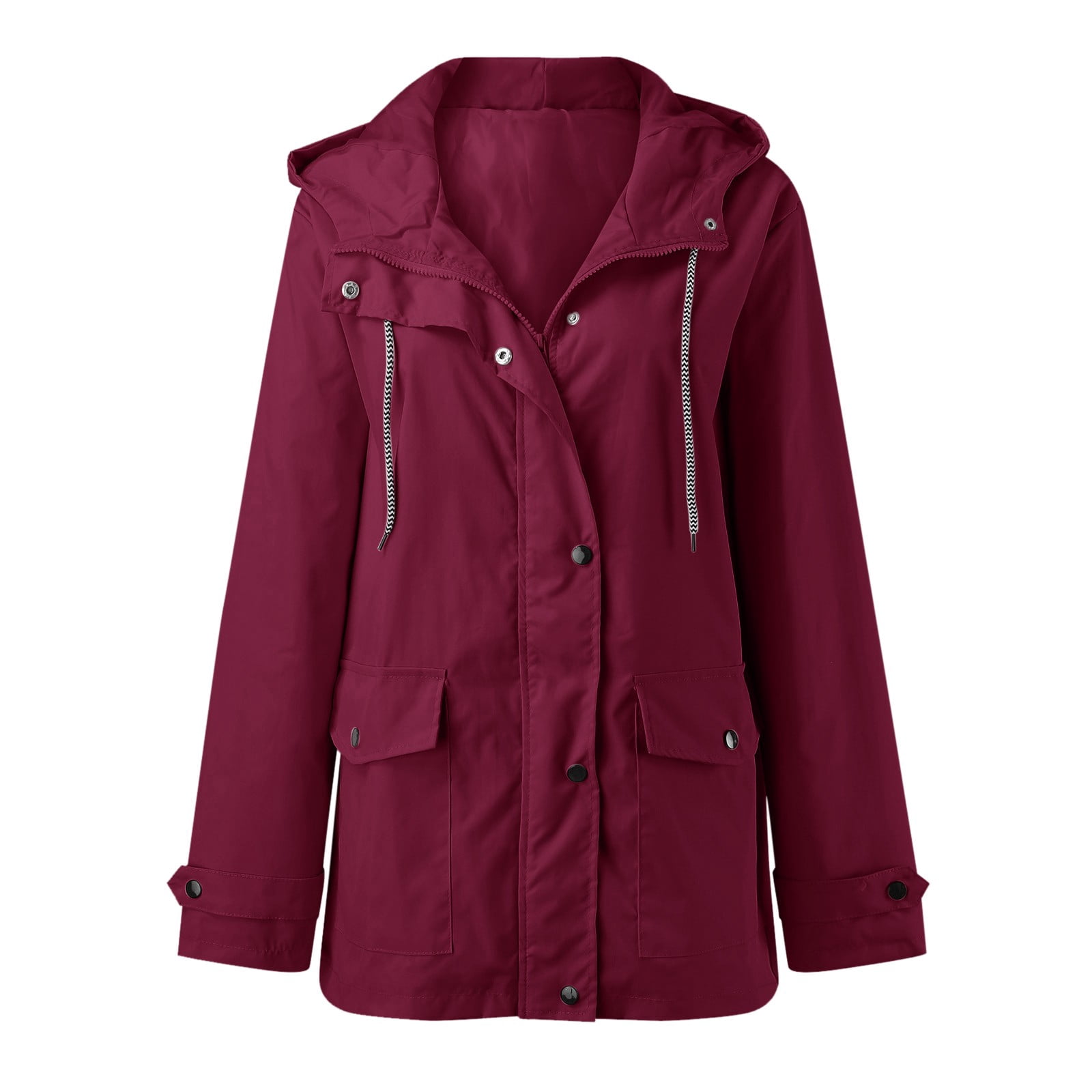Womens Hoodie Rain Watertight Coat Solid Pockets Zipper Jacket Workout ...