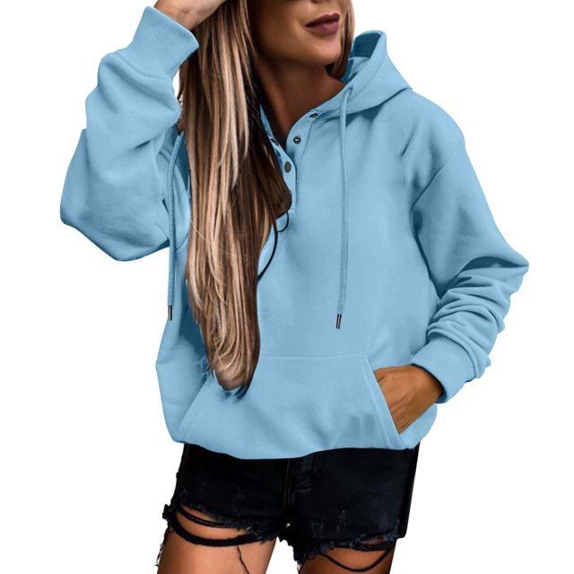 Womens Hoodies Half Boutton Drawstring Hooded Sweatshirts Lightweight ...