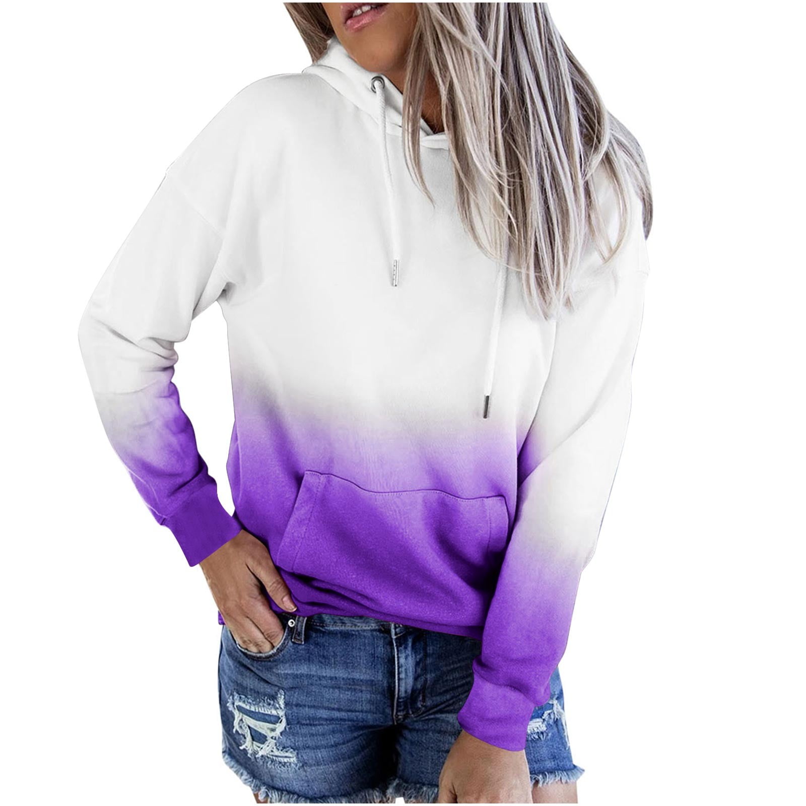 Womens Hoodies Polyester Cotton Hooded Sweatshirt Long Sleeve Pocket ...