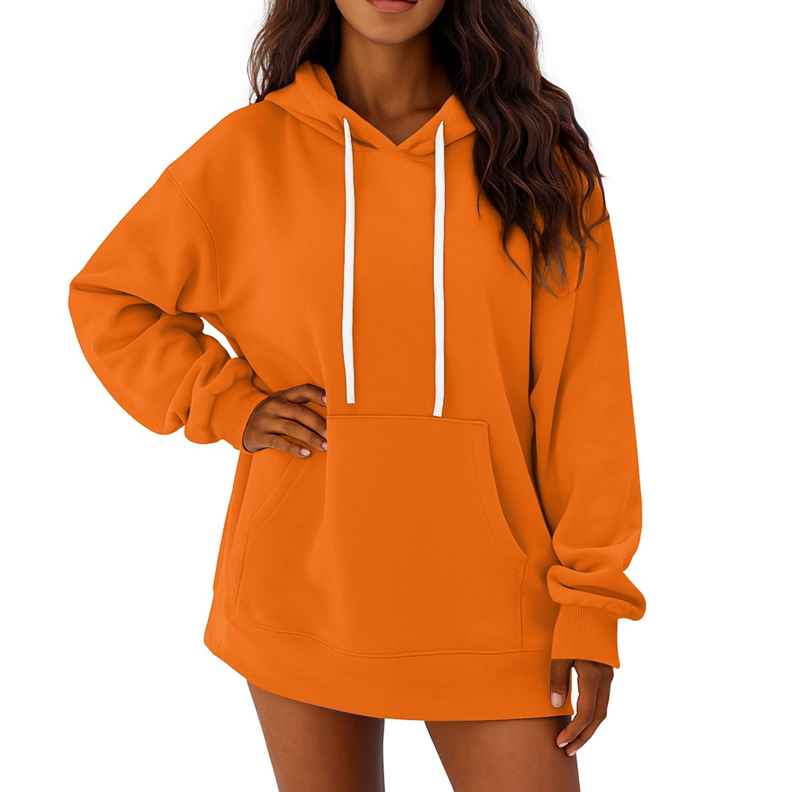 Womens Hoodies Pullover Comfy Hooded Oversized Long Sweatshirts Ladies ...