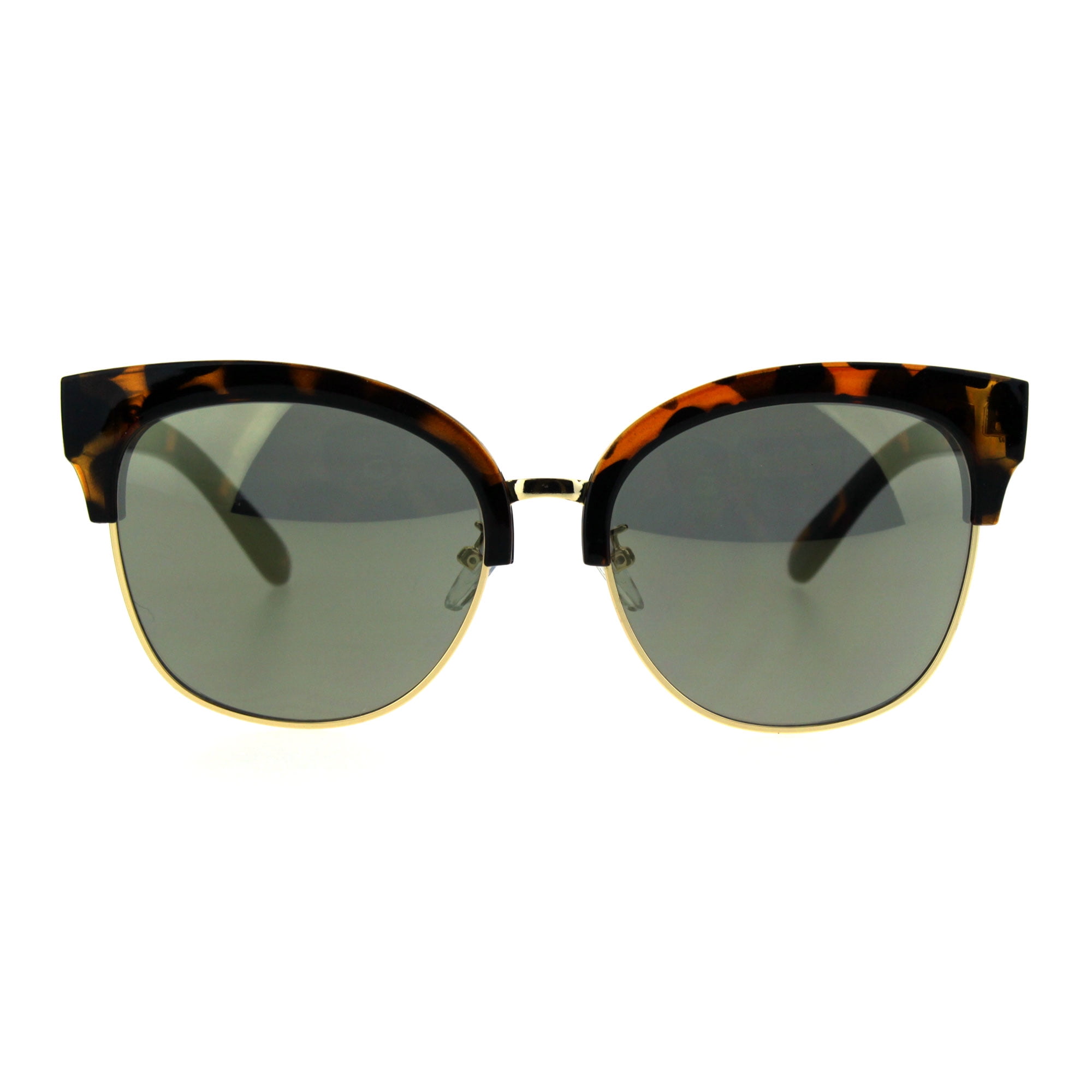 Womens Horned Half Eyebrow Oversize Cat Eye Sunglasses Tortoise Gold ...