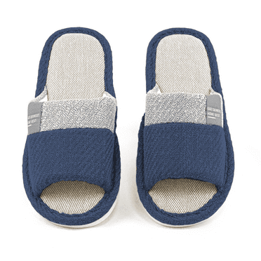 Womens House Slippers, Open Toe Memory Foam Washable Non-Slip Scuff Linen Printing Slippers ...