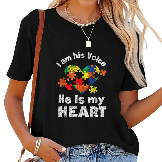 Womens I Am His Voice Mom Dad Family Autistic Kids Autism Awareness T ...