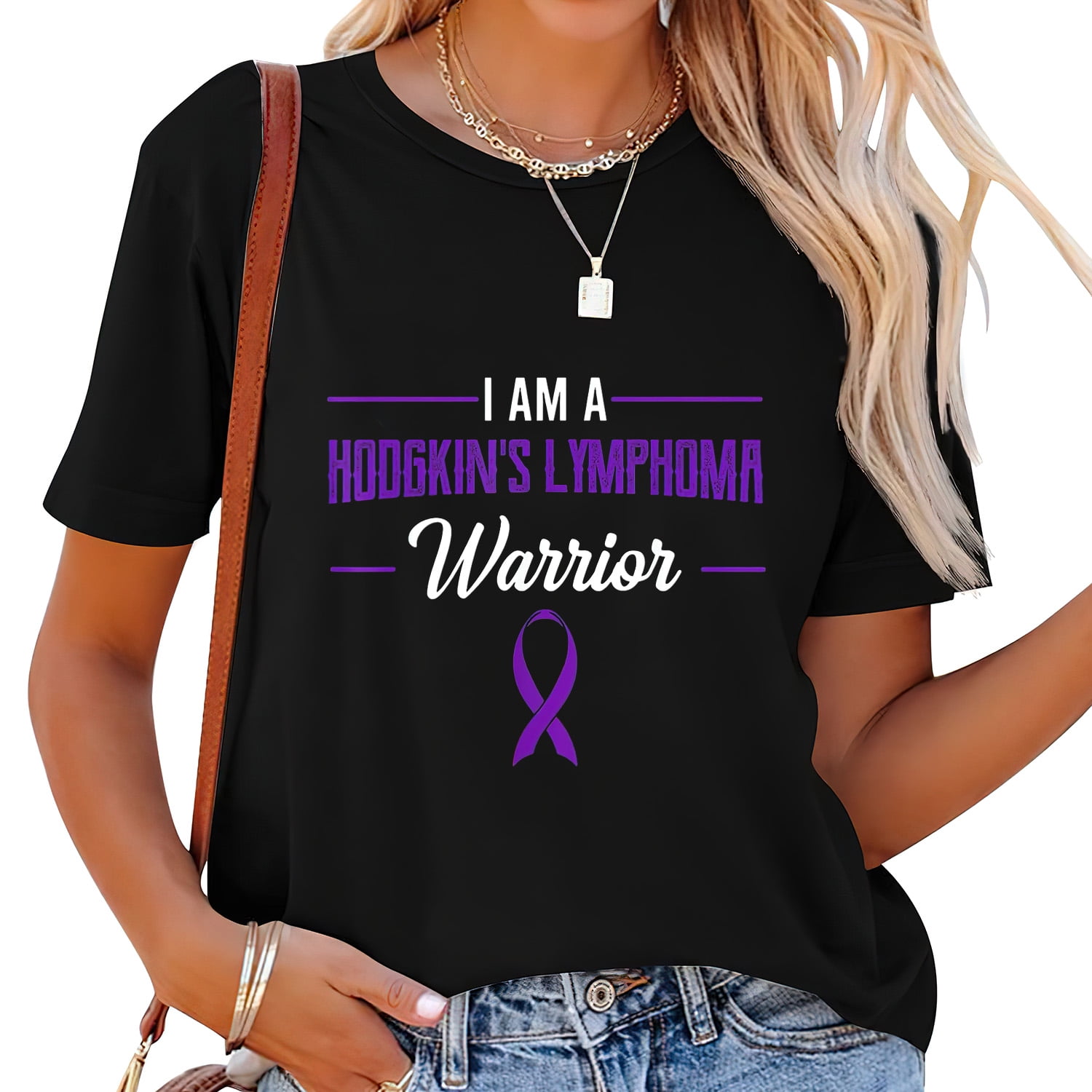 Womens I Am a Hodgkin's Lymphoma Warrior Purple Awareness Ribbon T ...