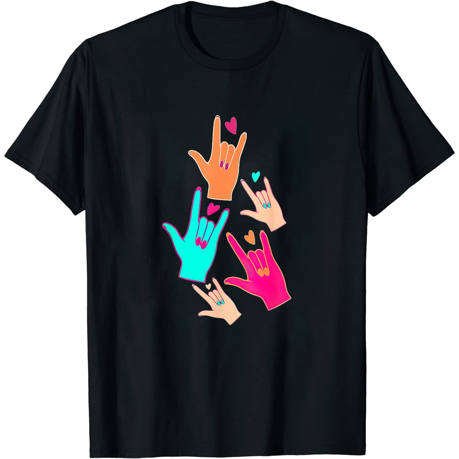 Womens I Love You Hand Heart ASL American Sign Language T-Shirt Black ...