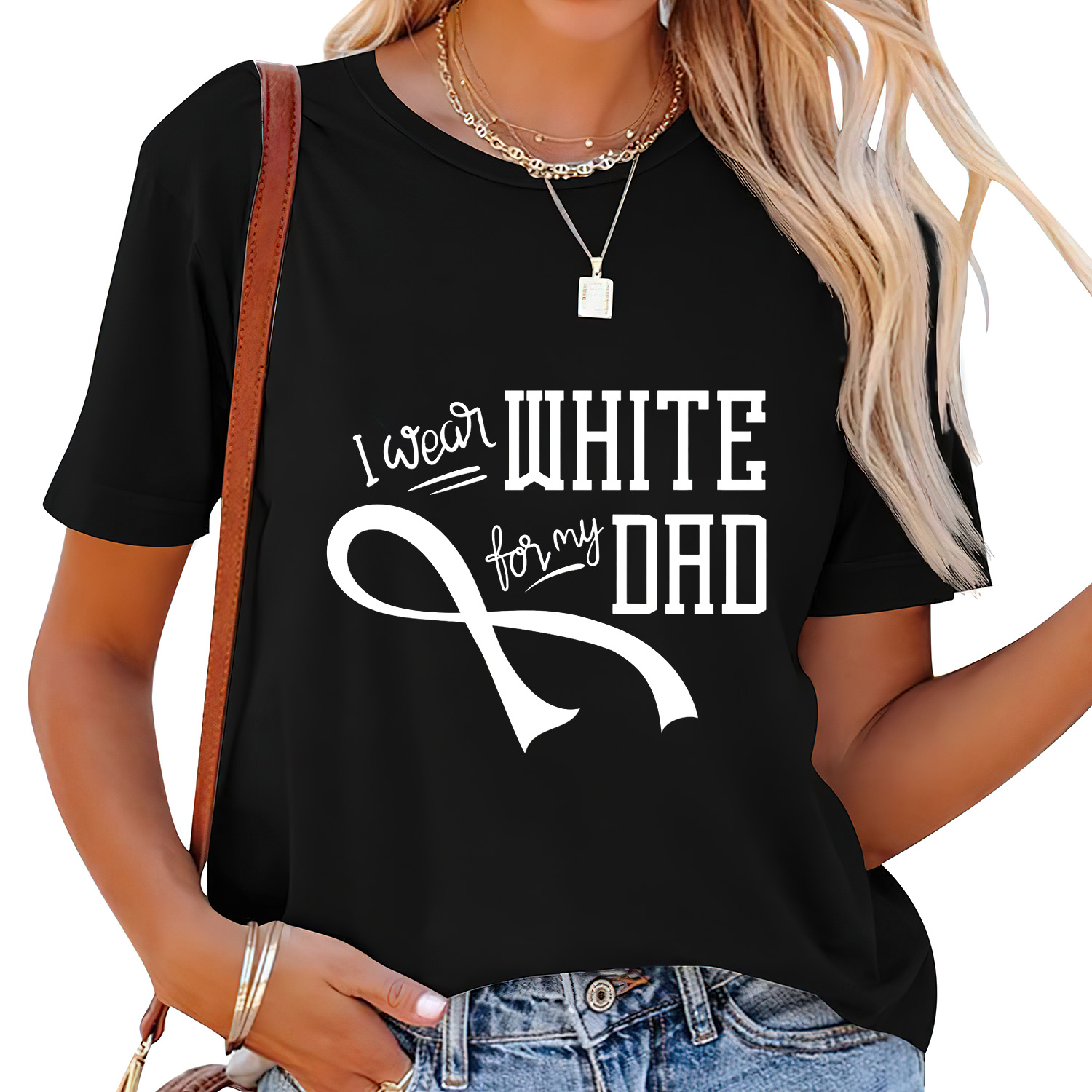 Womens I wear White for my Dad I Supporting Lung Cancer Outfit T Shirt ...