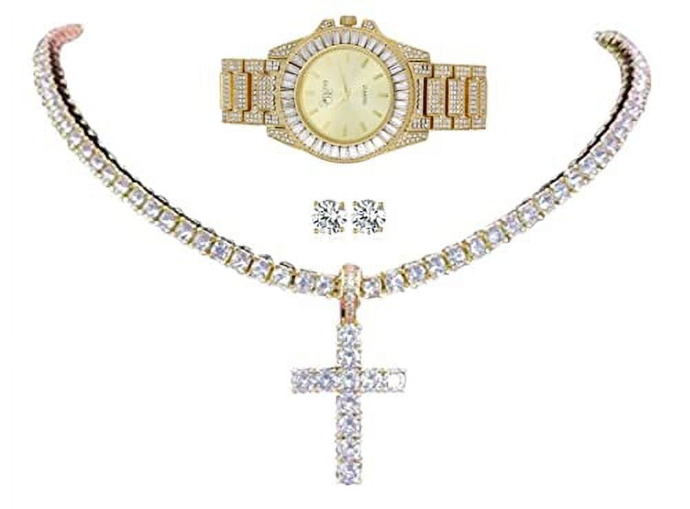 Womens Iced out Watches with Diamond Stud Earrings and Flawless blinged ...