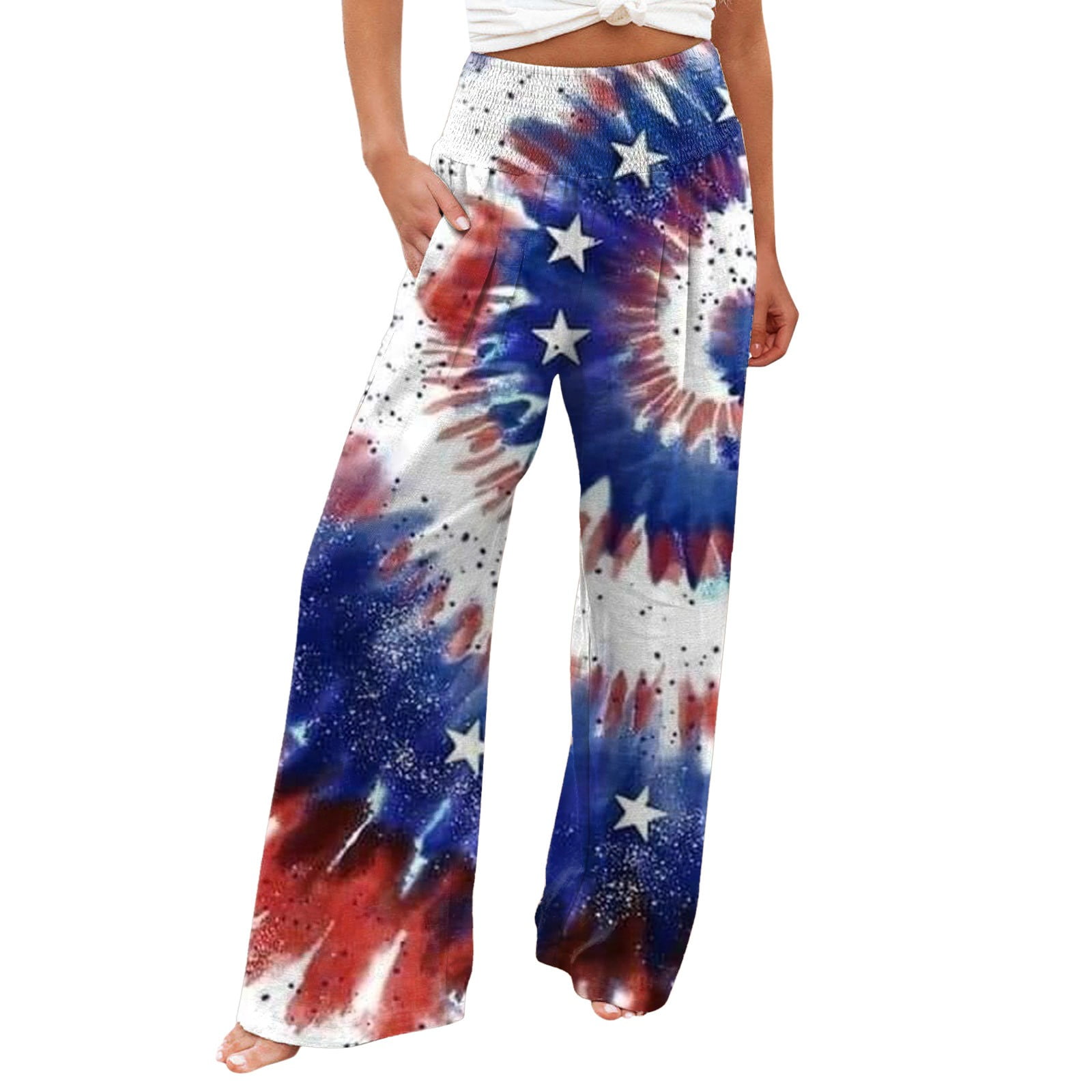 Womens Independence Day Flag Print Wide Leg Palazzo Pants High Waist ...