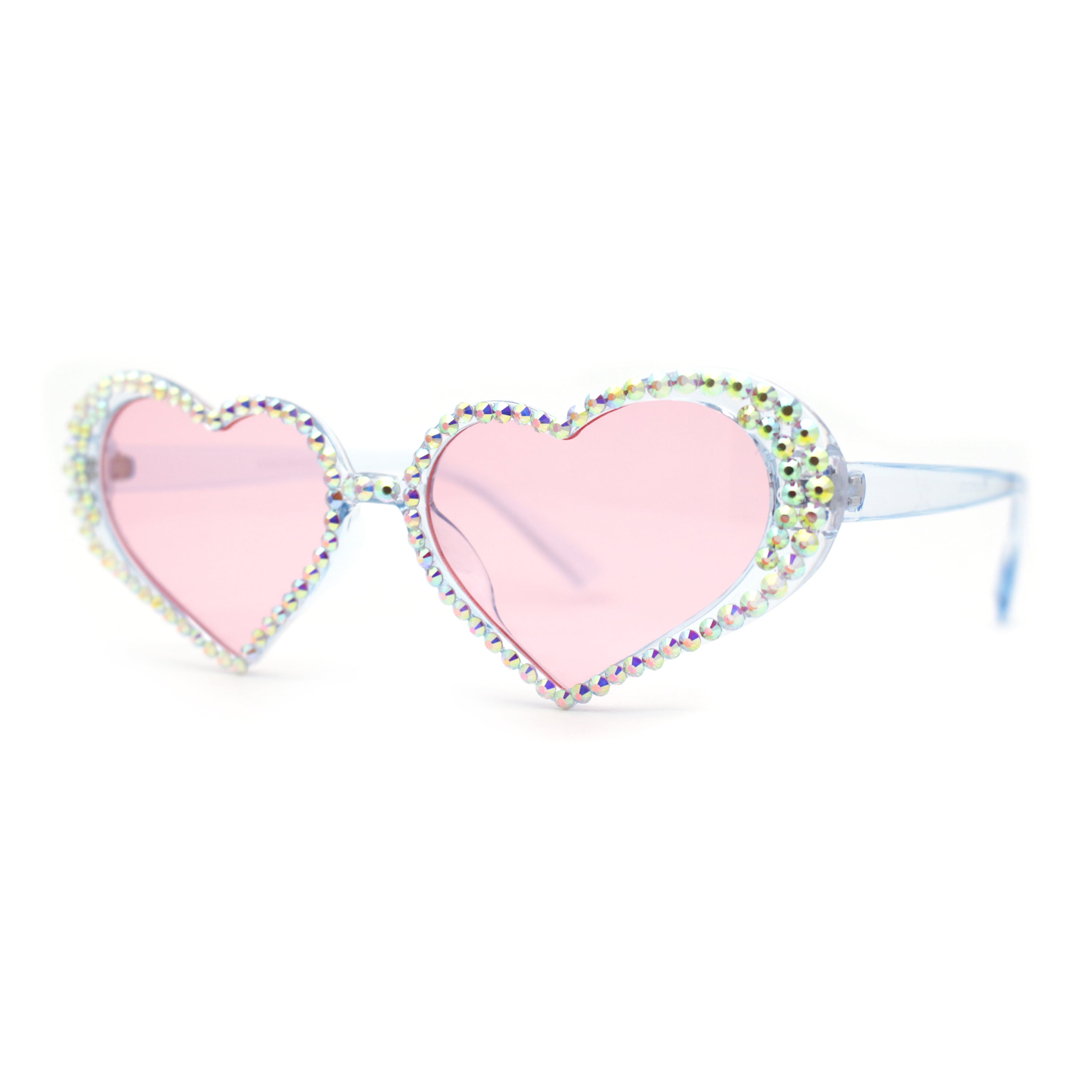 Womens Iridescent Rhinestone Bling Bubbly Heart Shape Sunglasses Blue ...