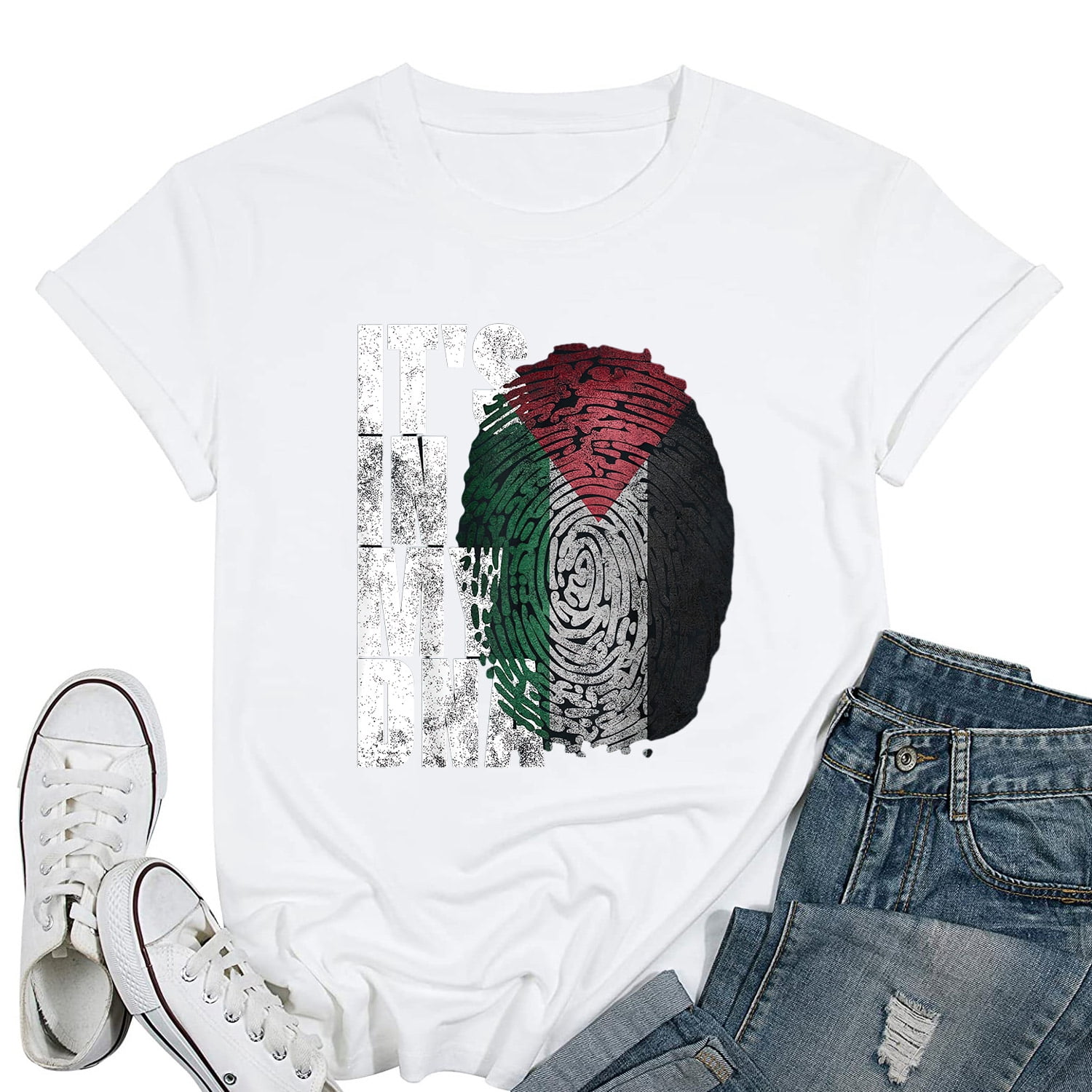 Womens It's In My DNA Palestinian Shirt Arabic Gifts Palestine Flag T ...