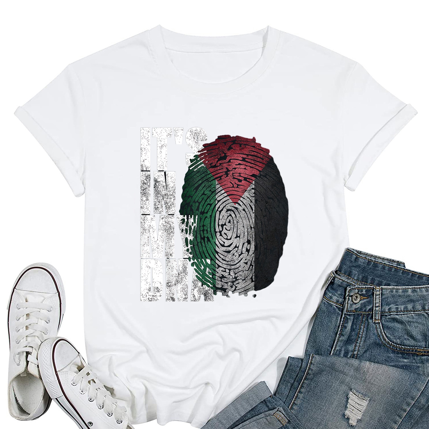 Womens It's In My DNA Palestinian Shirt Arabic Gifts Palestine Flag T ...
