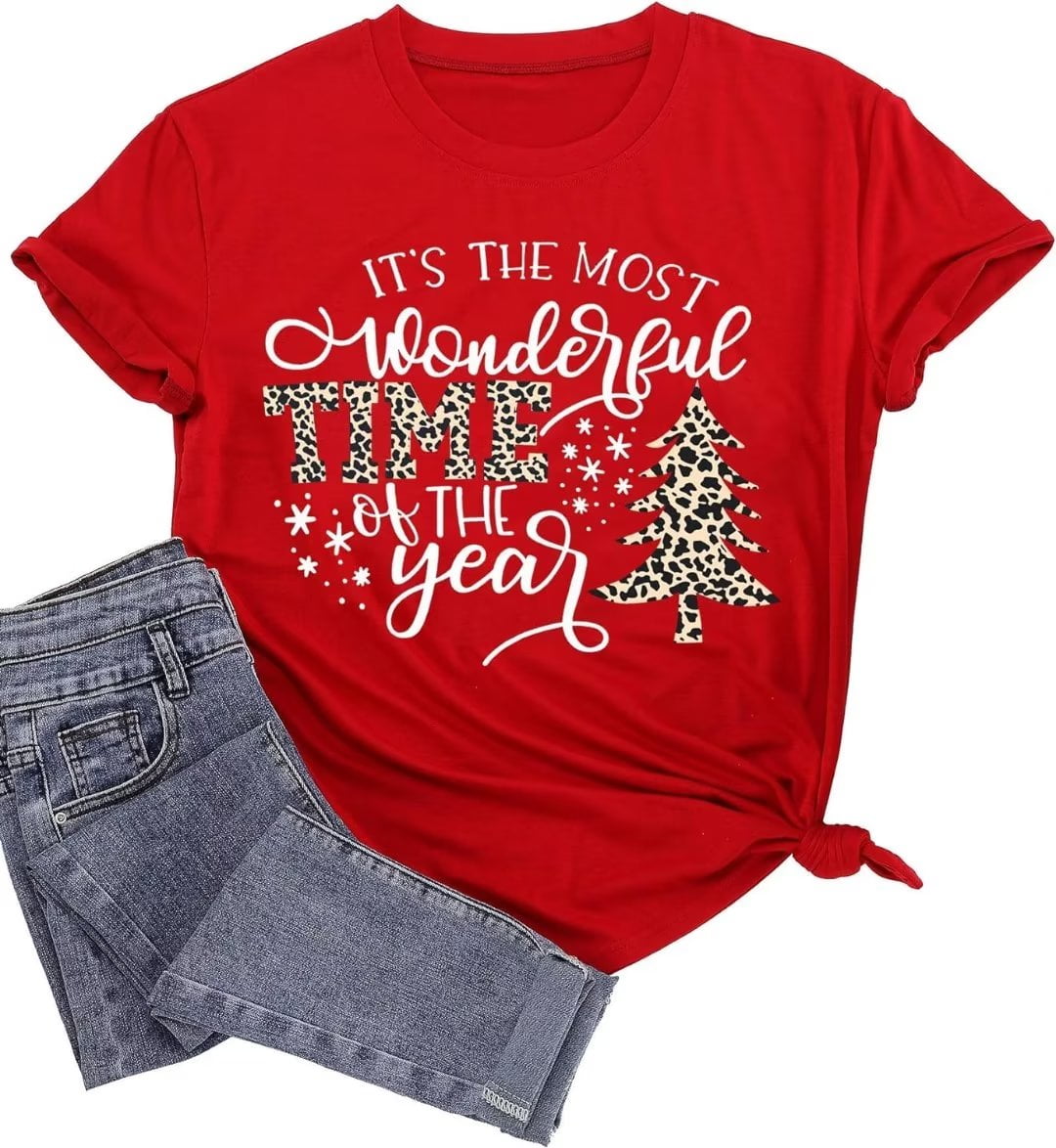 Beopjesk Womens Christmas Tree Graphic T-Shirt, Short Sleeve ...