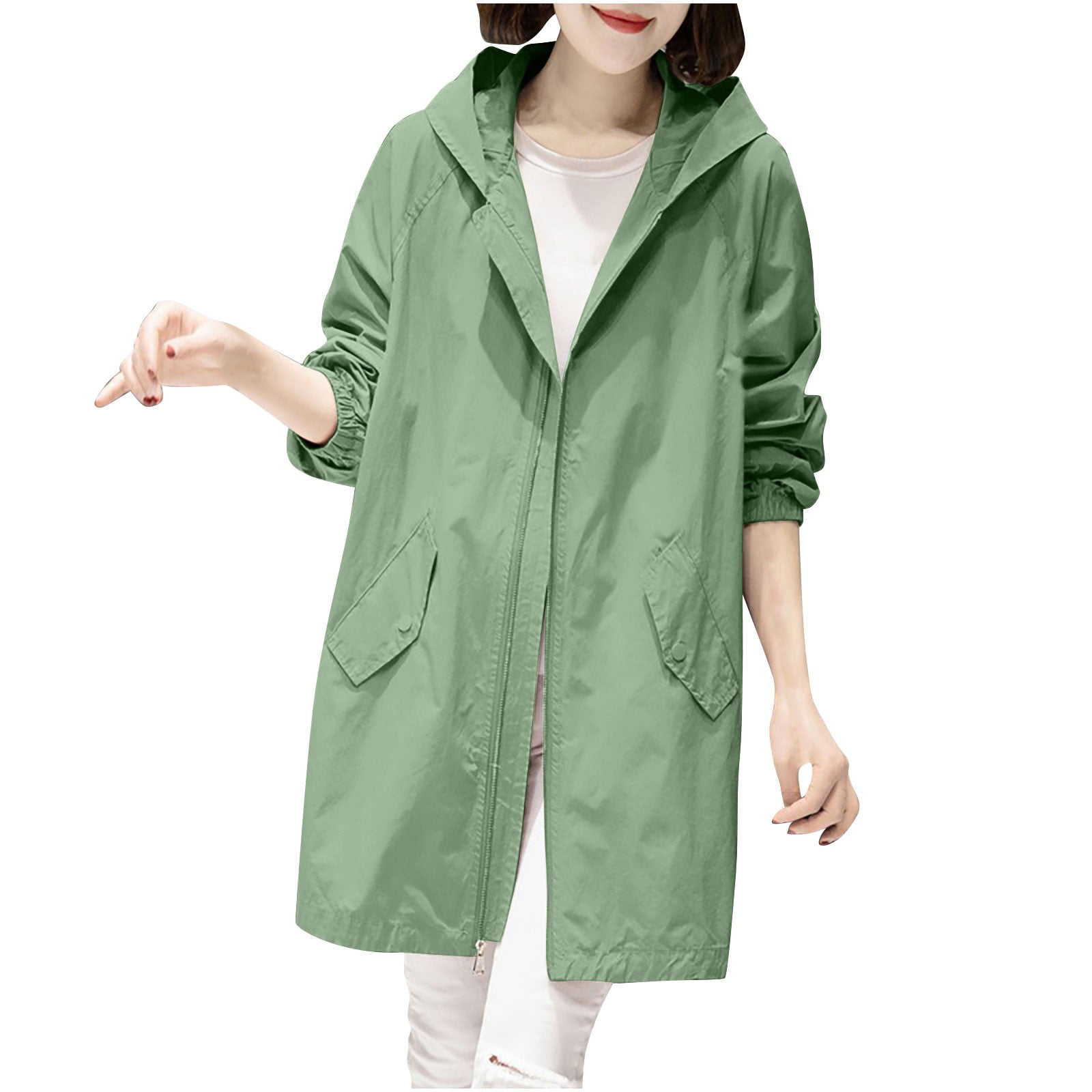 Womens Italian Long Length Zip Up ed Ribbon Cord Lightweight Waterproof ...