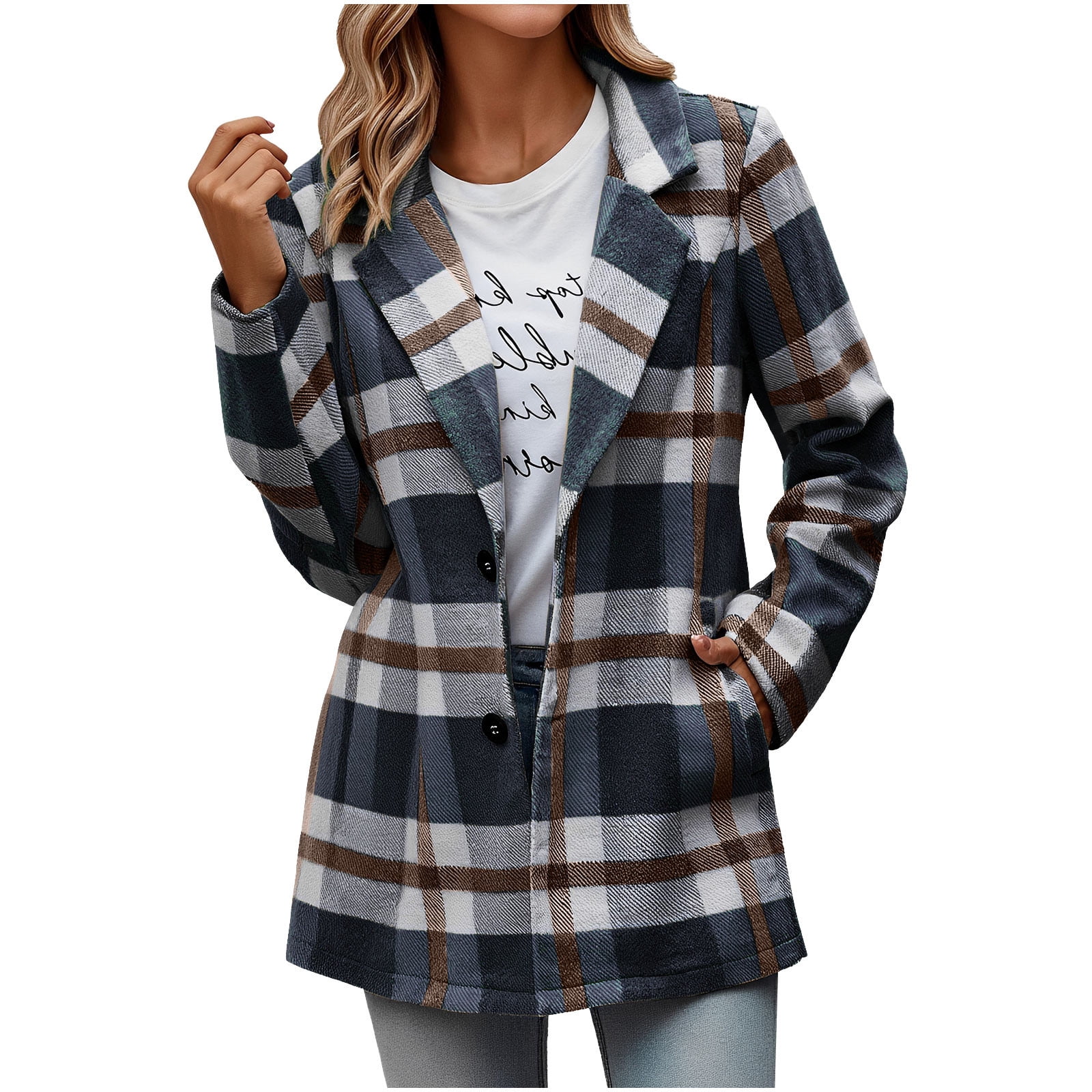 Womens Jackets Casual Women Plaid Shacket Jacket Trendy Fall Button ...