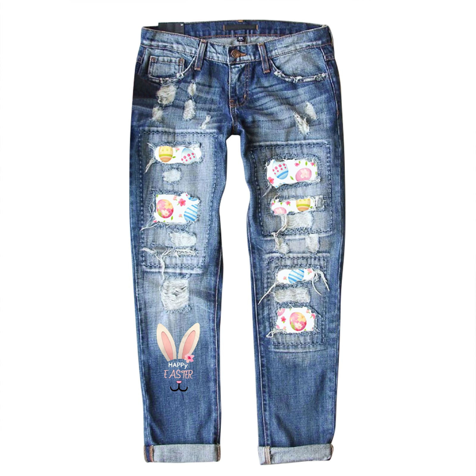 Womens Jean Capris Patchwork Denim for Women Regular Fit Capri Jeans ...