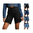 Womens Jean Shorts High Waisted Denim Bermuda Shorts Pull On Elastic ...