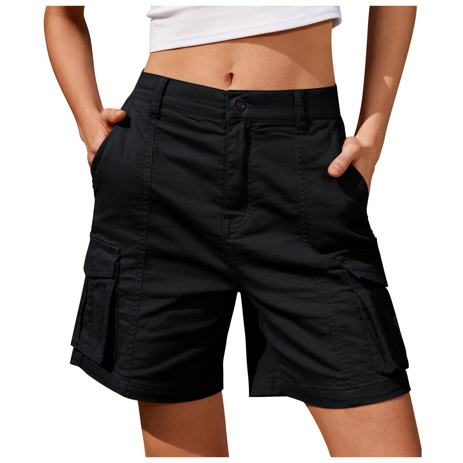 Jean Shorts Womens High Waisted,Cargo Shorts Knee Length 6 Pockets ...