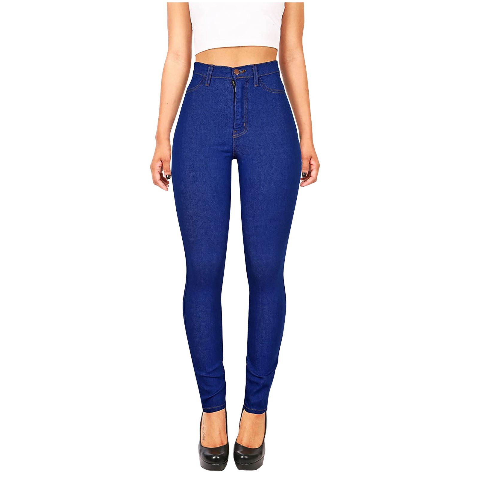Womens Jeans Fashion Solid Color Long Classic High Waist Denim Skinny ...