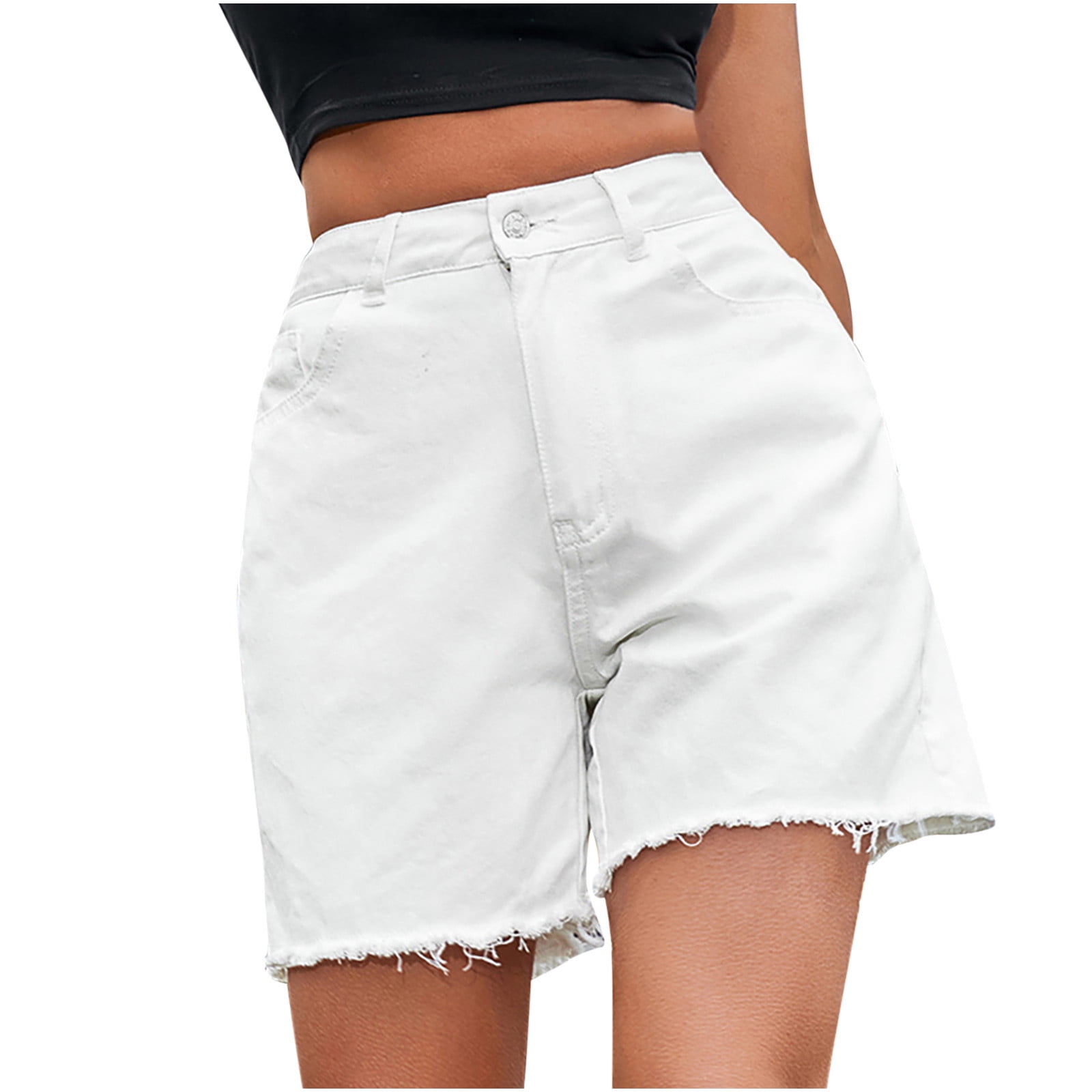 Womens Jeans Shorts High Elastic Waist Straight Leg Denim Shorts Casual ...