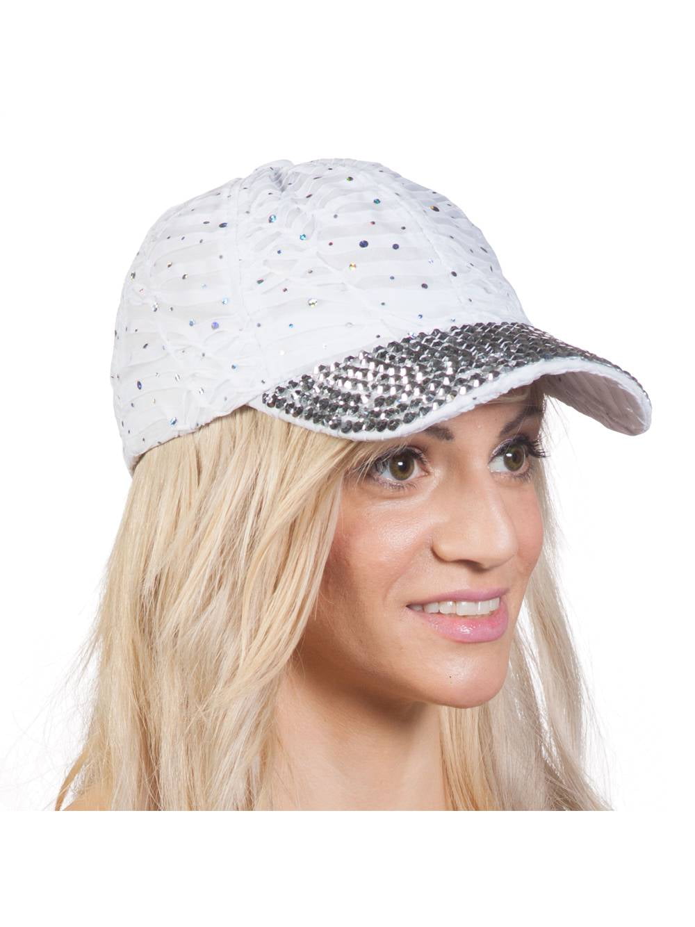 Womens Jeweled Baseball Caps - White - Walmart.com