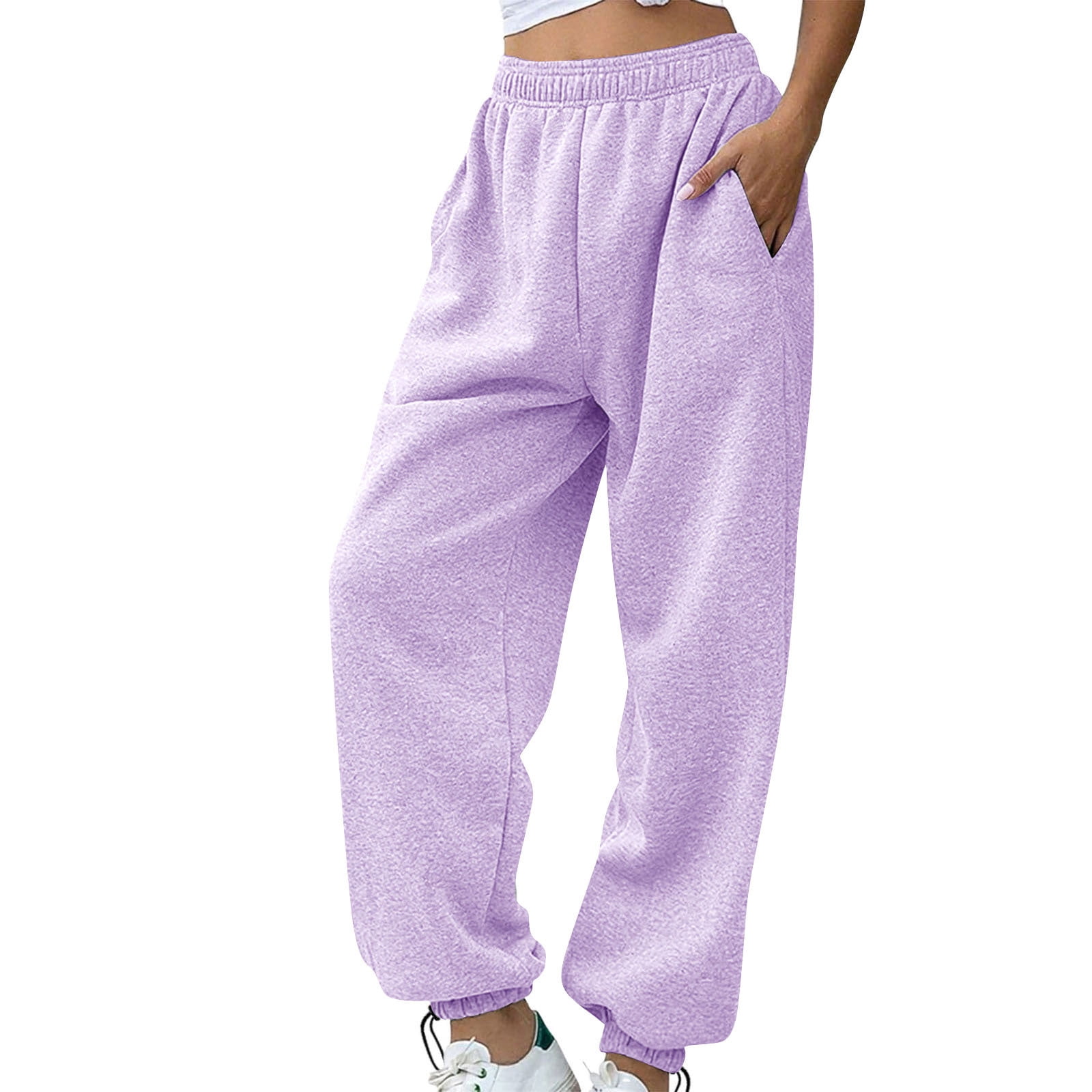 Womens Joggers with 3 Pockets Fleece High Waist Bottom Casual Gym ...
