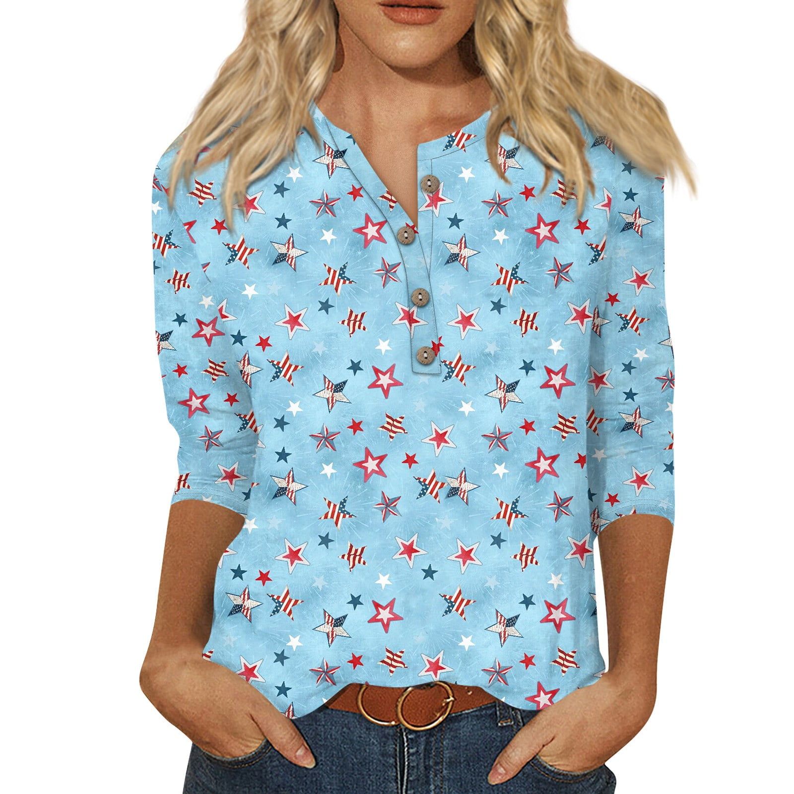Womens July 4th Tops 2024 Loose Fit USA Flag Star Stripes Graphic Tops ...
