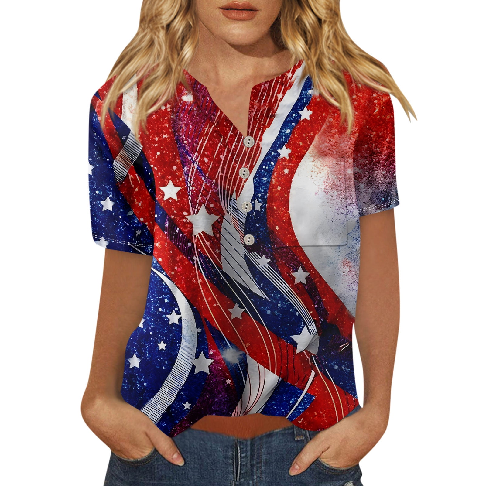 Womens July 4th Tops 2024 Loose Fit USA Flag Star Stripes Graphic Tops ...