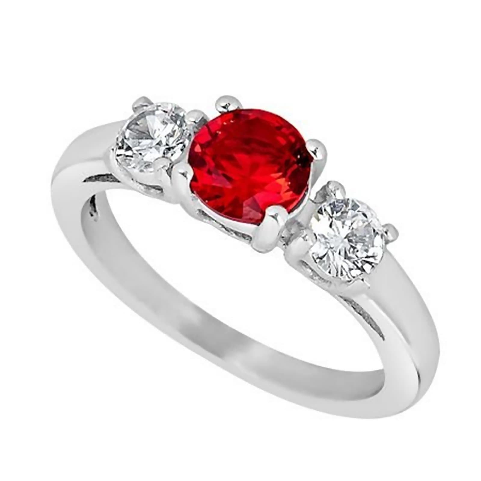Womens July Birthstone Ring Ruby Red Cubic Zirconia Stainless Steel ...