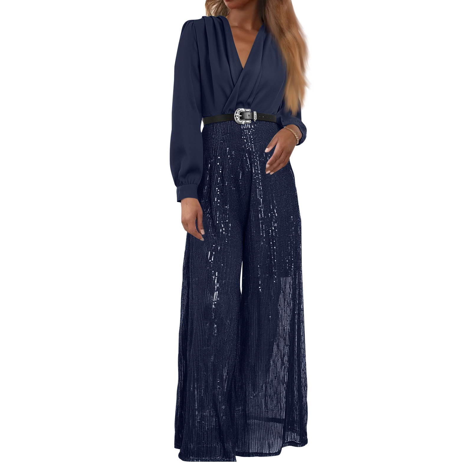 Womens Jumpsuits Summer Long Sleeve Overall Cocktail Loose Fit Sequin ...
