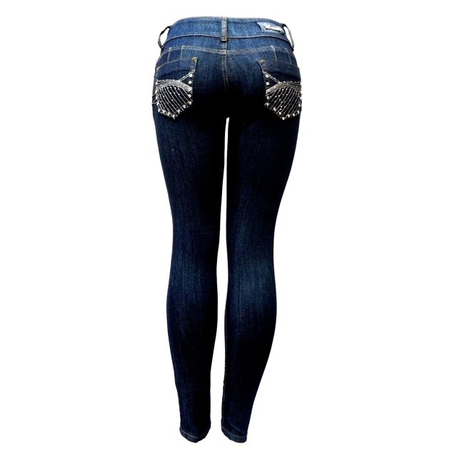 Womens Juniors slime Stretch Denim Rhinestone Studded Black / Blue ...