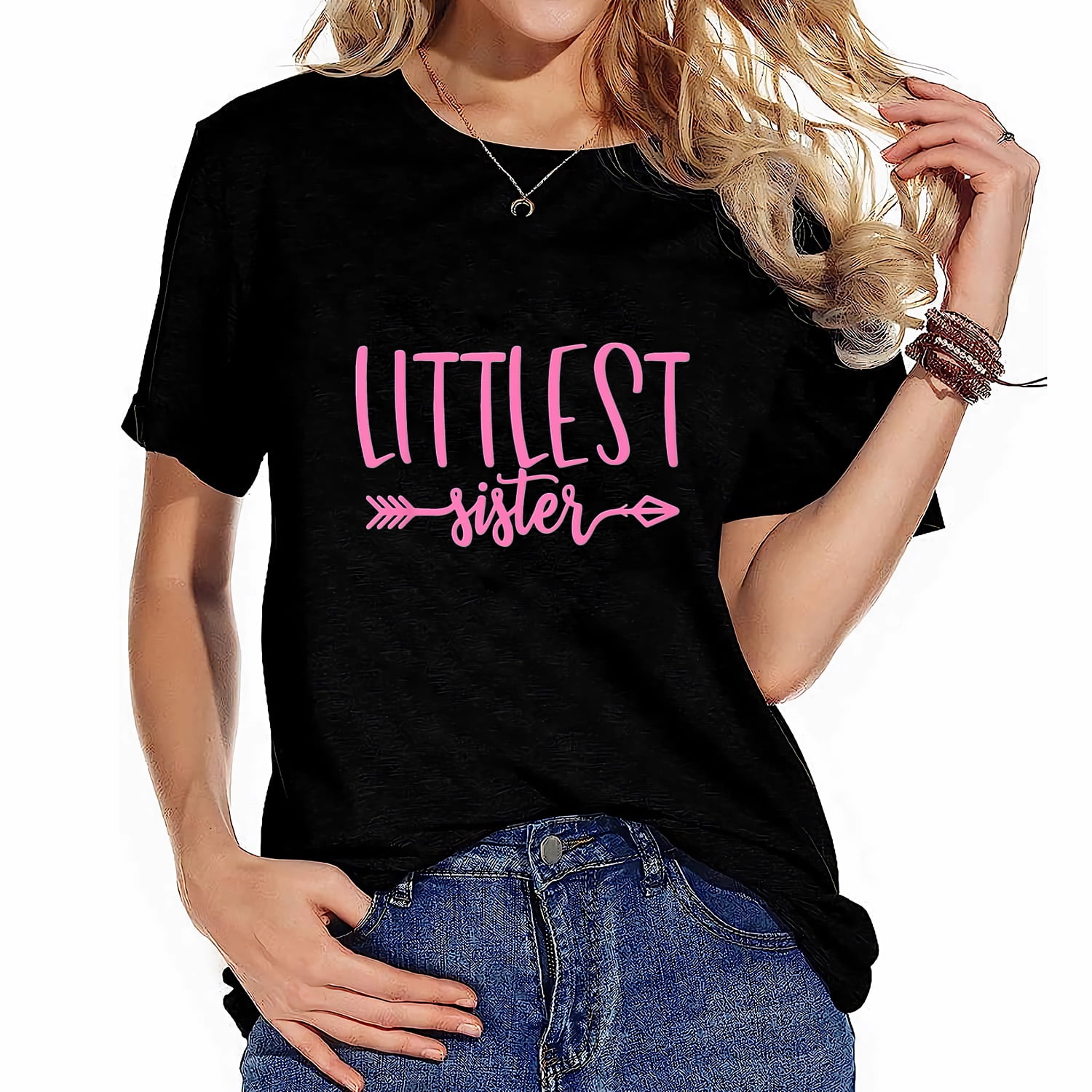 Womens Kids Littlest Sister Cute Design For Little Sisters With ...