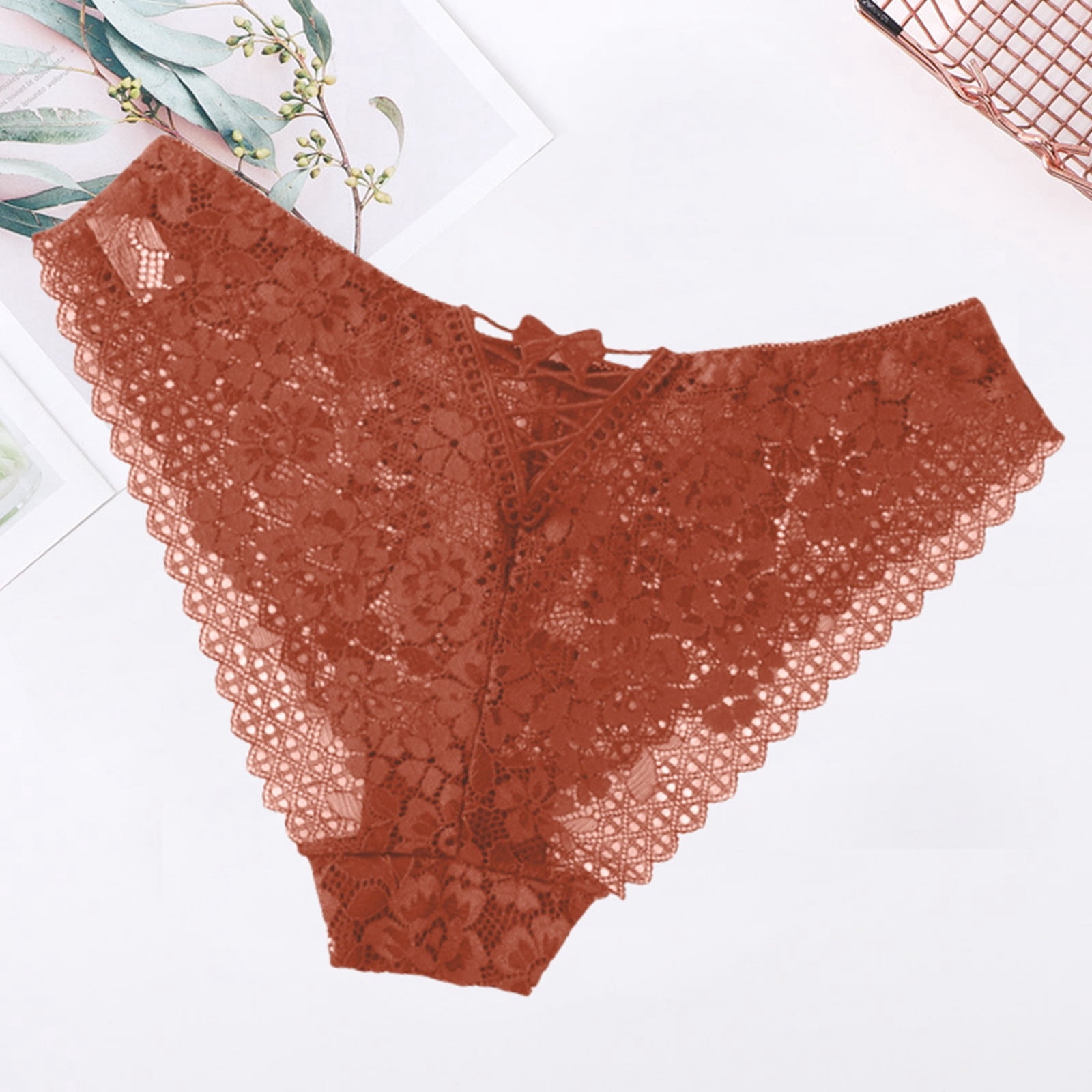 Womens Lace Underwear With Bow Sexy Thin Strap Hollow Out Crotch Ladies ...