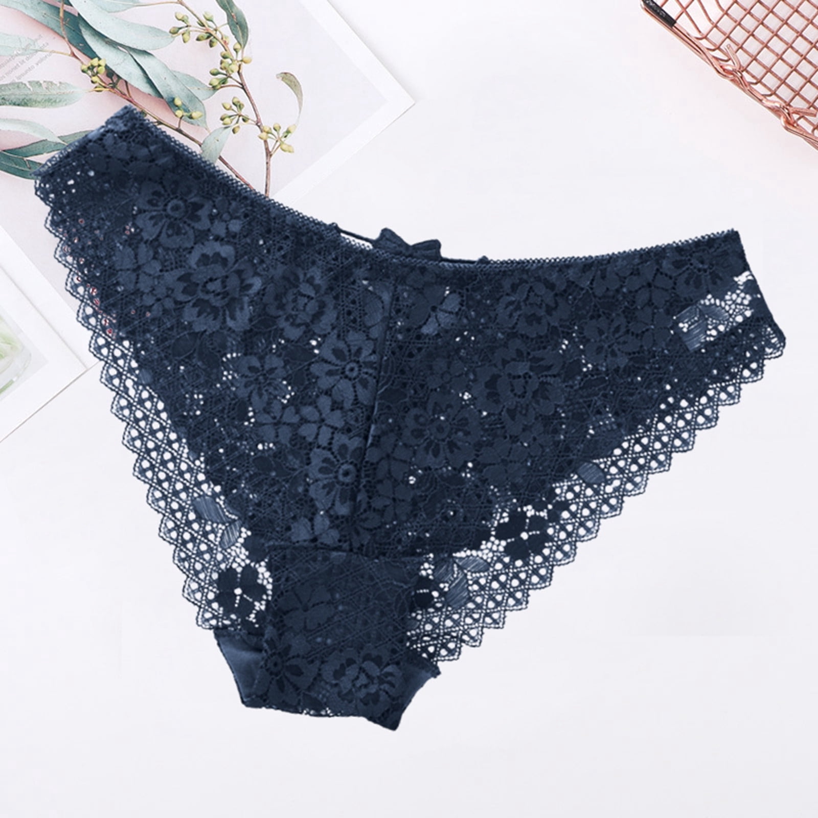 Womens Lace Underwear With Bow Sexy Thin Strap Hollow Out Crotch Ladies ...