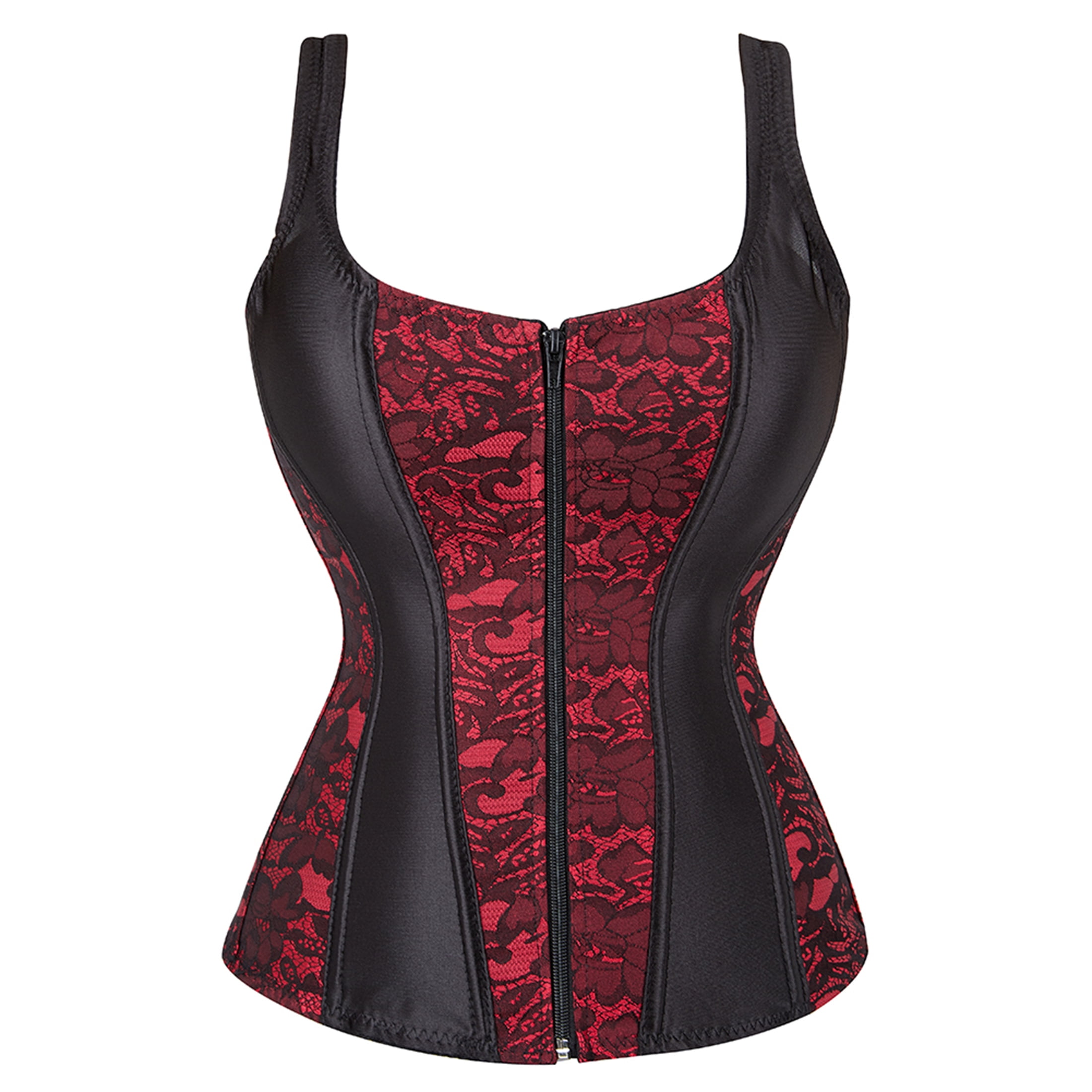 Womens Lace Up Corset Tops Overbust Corset Zipper bustier Corset Renaissance Corsets Red M ...