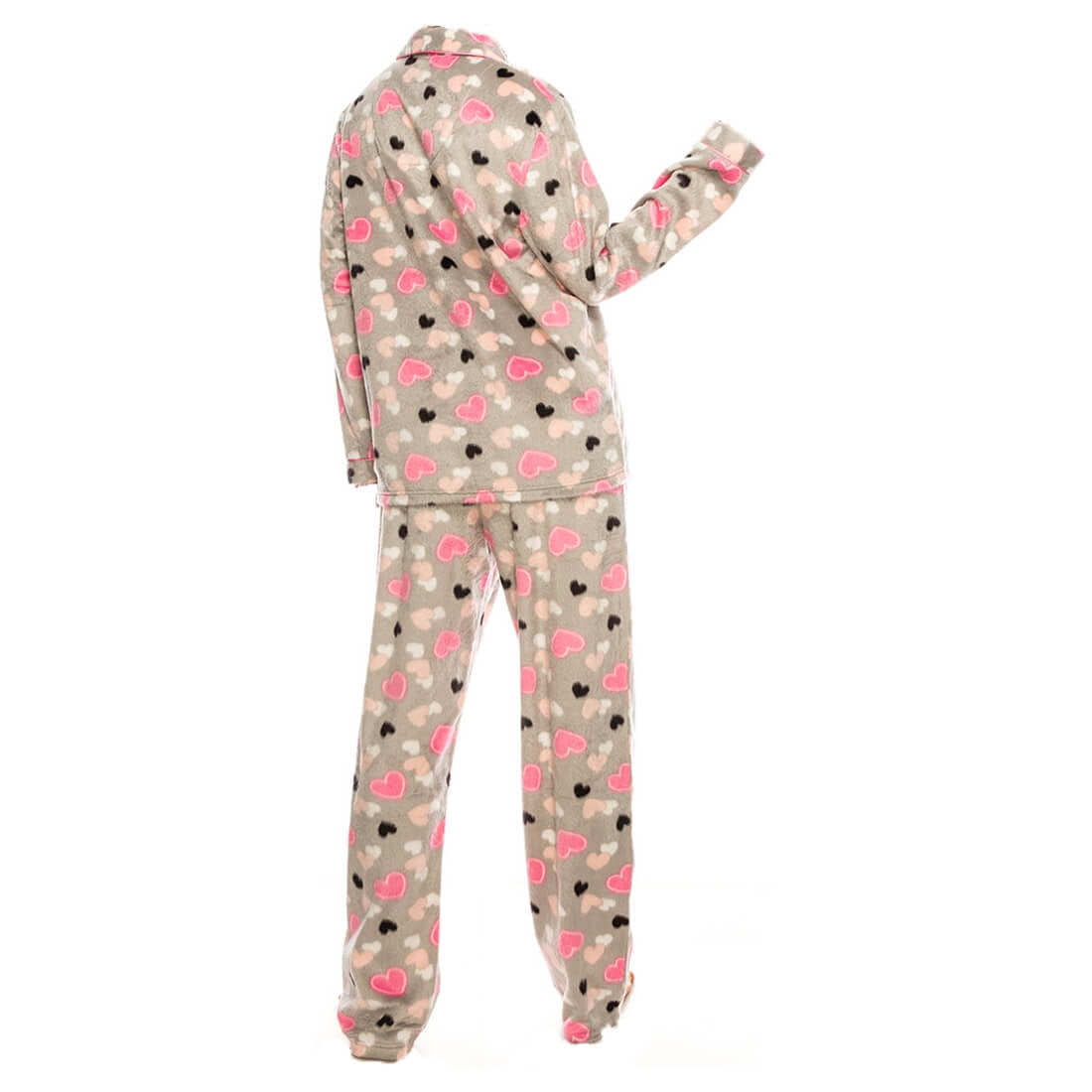 Womens Ladies Fleece PJ Pajama Set, Gray, Heart (1 set), Size M ...