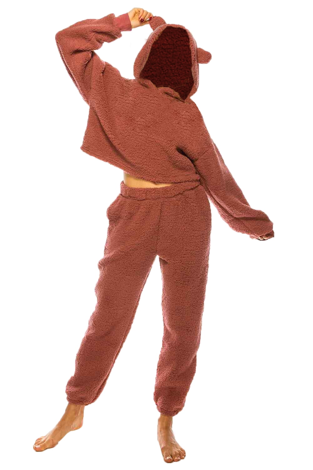 Womens Ladies Fleece PJ Pajama Set, Taupe w/Hoodie (1 set), Size M ...