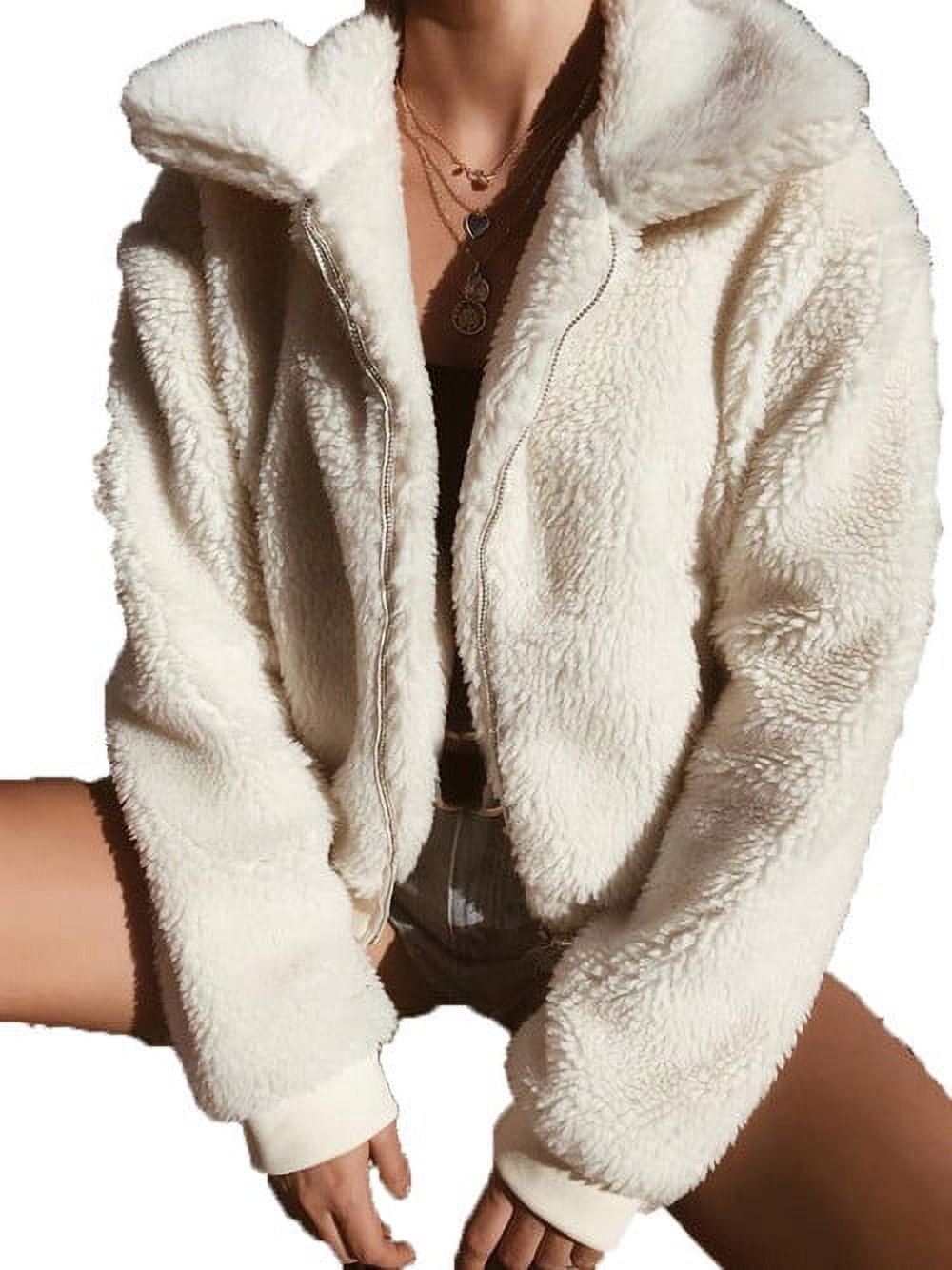 Womens Ladies Thick Warm Teddy Bear Pocket Fleece Jacket Coat Zip Up ...