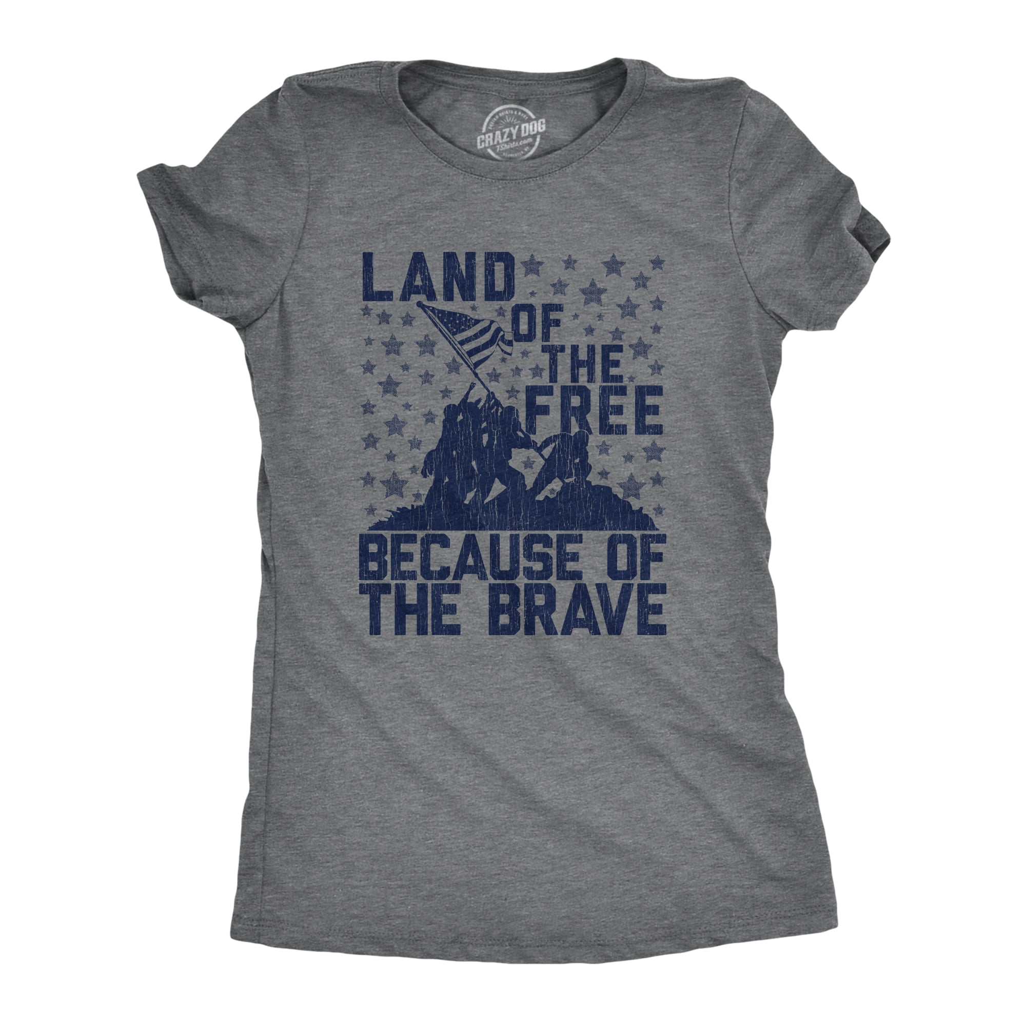Womens Land Of The Free Because Of The Brave T Shirt Patriotic Memorial Day 4th Of July Tee ...