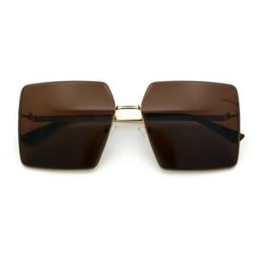 Rimless Narrow Rectangle Minimal Simple Dad Sunglasses Gold - Brown ...
