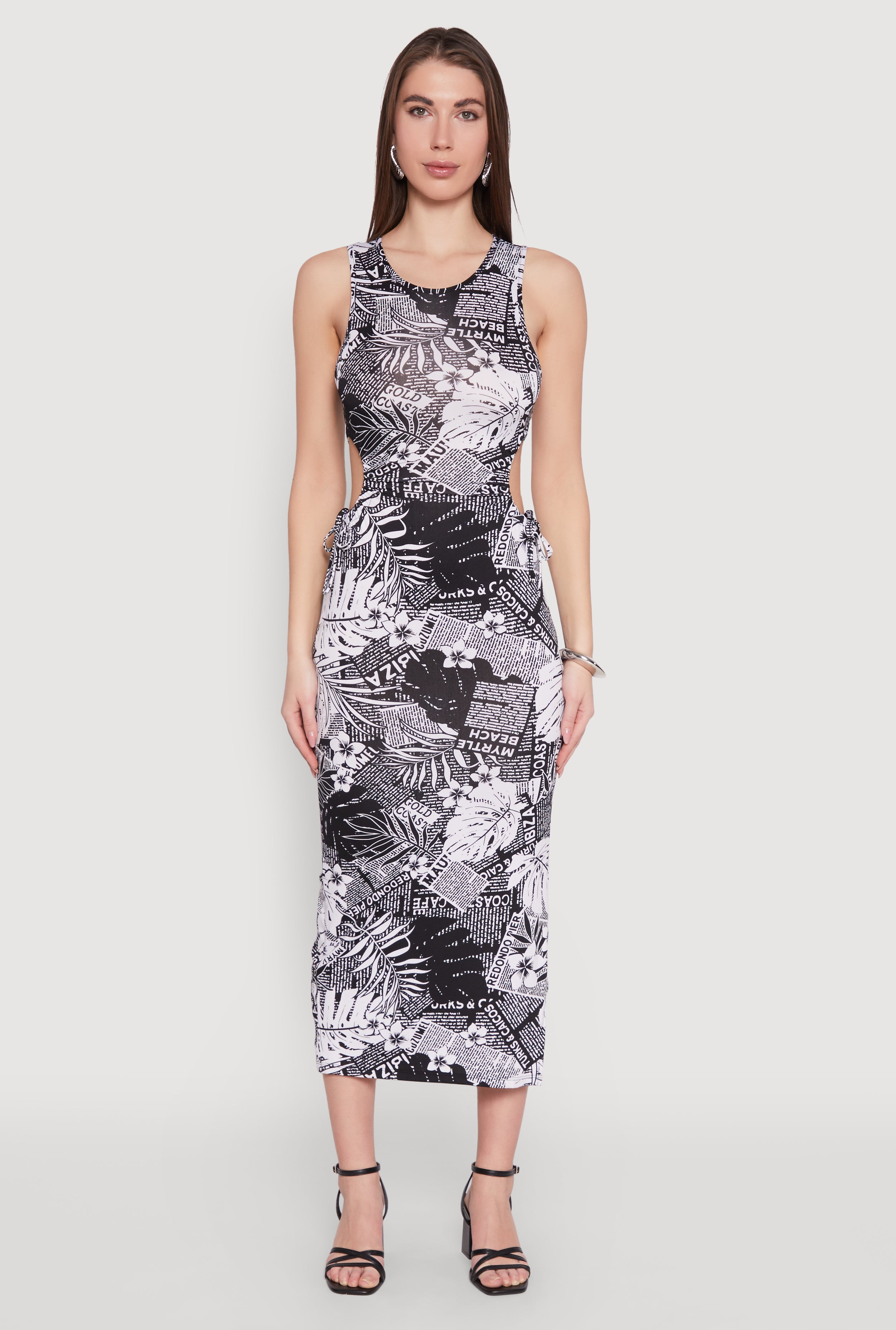 Womens Leaf Newspaper Print Midi Dress - Walmart.com